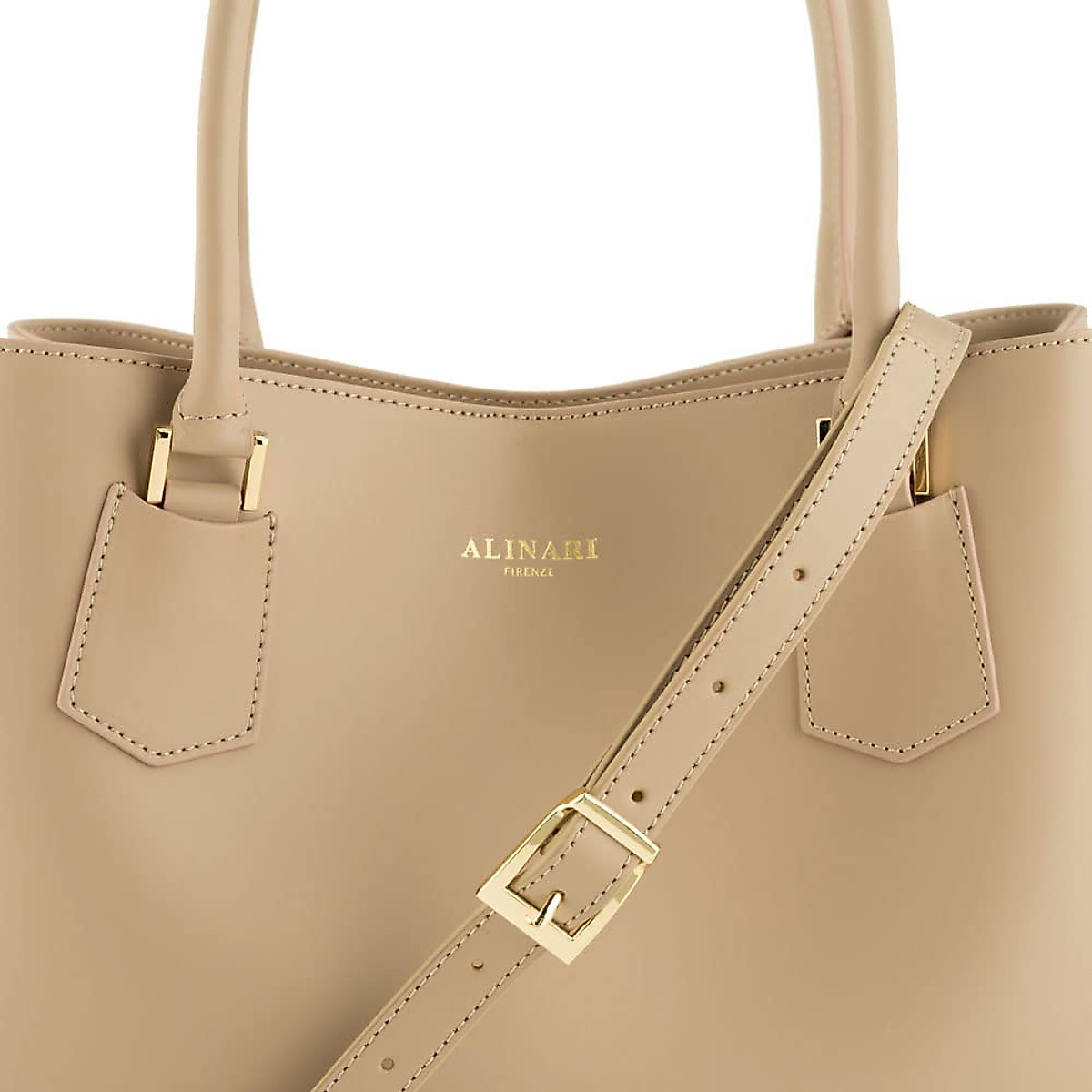 Alinari Firenze Leather Handbag for Women – Designer Tote Bag for Ladies in Elegant and Casual Style – Made in Italy (Taupe)