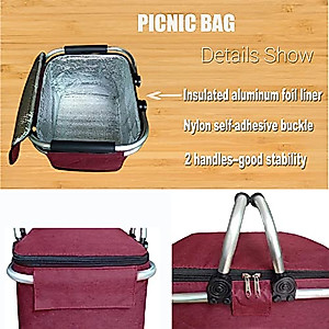 2 Pack Collapsible Insulated Picnic Basket Cooler with Handle & Zipper, H.lanlx Reusable Large Cooler Bag for Travel Shopping Camping. Black & Red 20L