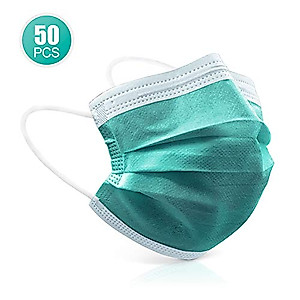 4 Ply Disposable Face Mask Protective(50PCS), Elastic Earloops, Single Use- Green