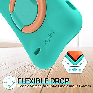 PEPKOO Kids Case for Fire 7 Tablet - 9th 7th 5th Generation 2019 2017 2015 Release, Lightweight Flexible Shockproof, Folding Handle Stand, Full Body Cover for Amazon Kindle Fire 7, Mint Orange