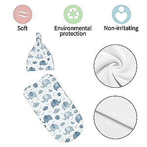 Elephant Baby Stuff Newborn Swaddle Blanket with Beanie Set, Soft Stretchy Baby Receiving Blanket Infant Swaddle Sack for Baby Boy and Girl Gifts