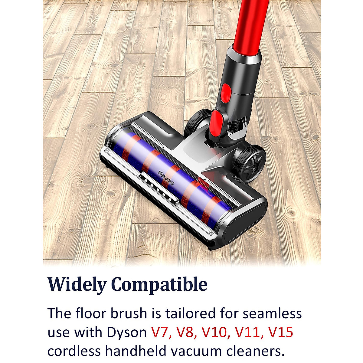 Nekuma Vacuum Attachments for Dyson V7 V8 V10 V11 V15 Handheld Cordless Cleaners, Replacement Accessories Head for Hardwood Floor, Soft Roller Brush Parts with LED Lights