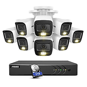 ANNKE 16CH 5MP Lite CCTV System with Audio/Mic, 5-in-1 H.265+ Surveillance AI DVR and 8 × 1080P Weatherproof Cameras with Smart Dual Light, Human/Vehicle Detection, Color Night Vision, 2 TB Hard Drive