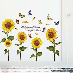 CIWEI Sunflower Wall Stickers Butterfly Wall Sticker- Flowers Wall Decal,Sunflower Wall Stickers,Wall Stickers for Bedroom Living Room Bathroom Decor