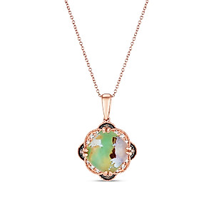 LE VIAN 3 2/5 Carat Cushion Shape Green Aquaprase Milgrain Flower Pendant Necklace for Women in 14k Rose Gold Plated 925 Sterling Silver on 18 Inch Chain with Lobster Claw Topaz and Quartz Pendant