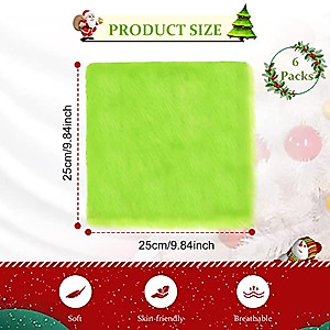 6 Pieces Green Faux Fur Fabric Squares Christmas Shaggy Soft Faux Fur Squares Fluffy Fabric for DIY Crafts Sewing Costume Camera Floor Decorations Props Winter, 9.84 x 9.84 Inch