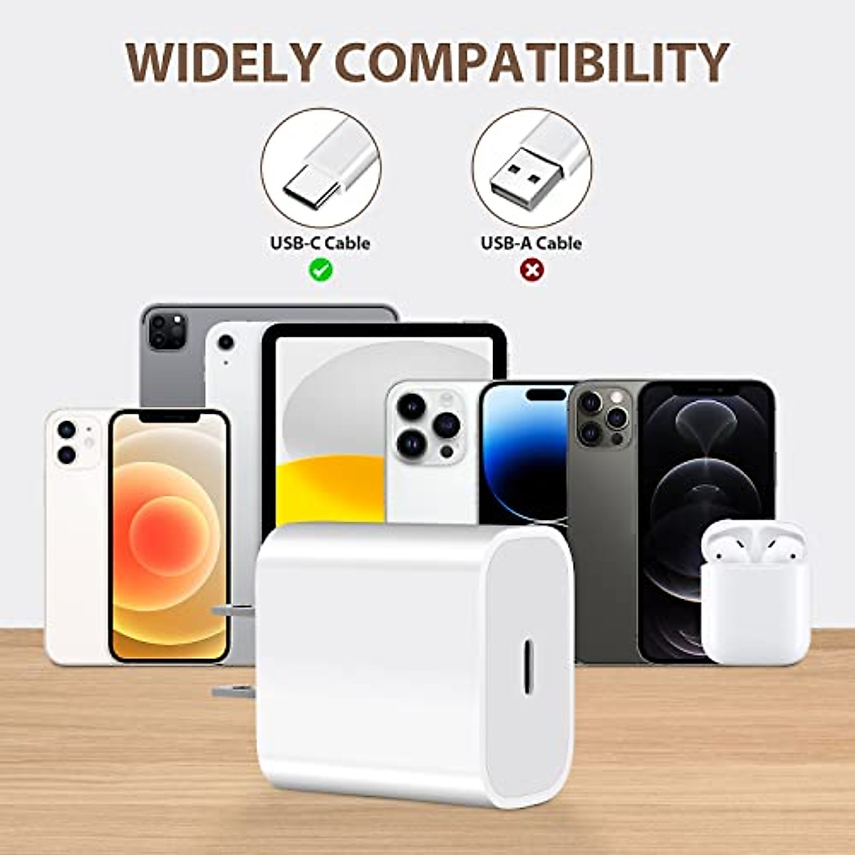 XNMOA 20W USB C PD Wall Charger, Type C Power Adapter with 3FT Charger Cord for iPhone 14 13 12 11 Pro Max, iPad Pro, Phone Charger Cable 3ft Quick Charge Data Sync Cord with Wall Plug with USB C