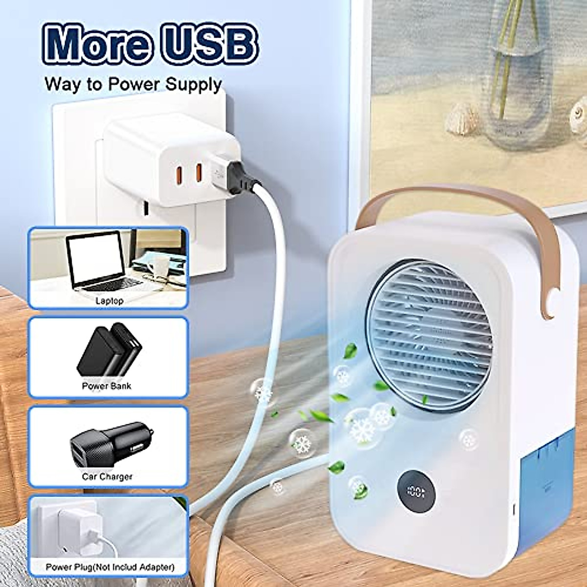 Portable Air Conditioner With Remote Control, AOYMJRS Evaporative Air Cooler, Personal Mini Air Cooler With 4 Wind Speeds Desktop Cooling Fan For For Home Room Camping Car Office
