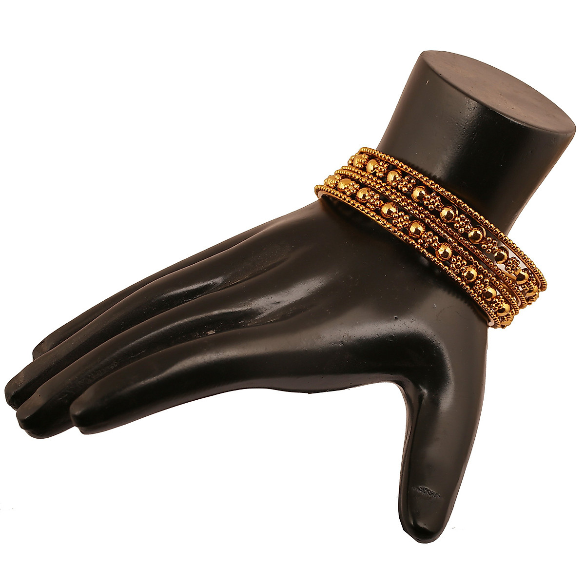 Touchstone "Golden Bangle Collection Indian Bollywood Ethnic Filigree with Modern Twist Charming Look Thick Designer Jewelry Bangle Bracelets Set of 4 for Women in Antique Gold tone.