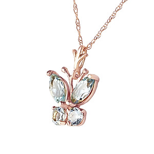 Galaxy Gold GG 0.68 Carat 14k 18" Solid Rose Gold Necklace with Natural Aquamarine Butterfly Pendant