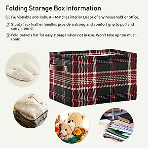 ALAZA Decorative Basket Rectangular Storage Bin, Red Black and White Plaid Organizer Basket with Leather Handles for Home Office