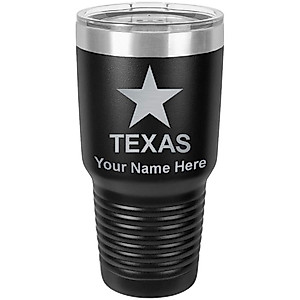 LaserGram 30oz Vacuum Insulated Tumbler Mug, Flag of Texas, Personalized Engraving Included (Black)