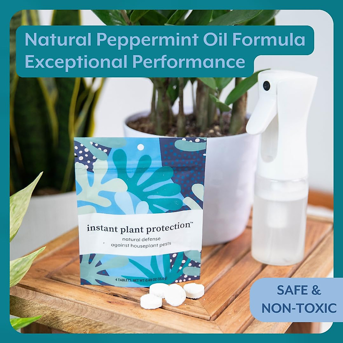 Instant Plant Protection (4Tablets) Self-Dissolving Tablets | Peppermint Spray for Protecting Indoor and Houseplants Against Spider Mites, Insects, and Disease