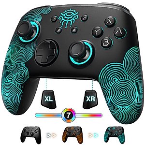 FUNLAB Firefly™ [Luminous Pattern] Switch Pro Controller Wireless Compatible with Nintendo Switch/OLED/Lite, Bluetooth Remote Gamepad with 7 LED Colors/NFC/Paddle/Turbo/Motion Control