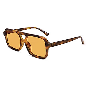 DIMENSIP Retro 70s Avaitor Sunglasses for Women Men, Vintage Square Orange Sun Glasses - UV Protection(Leopard/Orange Lens)