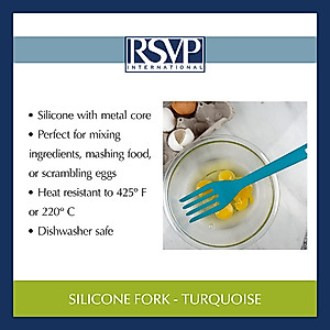 RSVP International Silicone Flexible Fork, Turquoise, 11" | Mixes Ingredients, Mashes Food, Whisks Eggs, & More | Dishwasher Safe & Heat Resistant | Baking, Serving, Mixing Made Easy