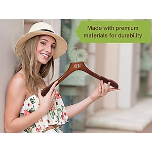 Premiere Luxe Wood Hangers - Heavy Duty Premium Wood Hangers with Velvet Flocking for Coats, Suits, and Jackets - Non Slip, Slim and Space Saving Hanger (Black with Black Velvet, 6 Pack)