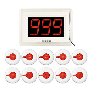 Retekess T114 Caregiver Pager,Wireless Calling System,15 Level Volume,10 Waterproof Alert Call Buttons for Clinic,Hospital,Nurses Station