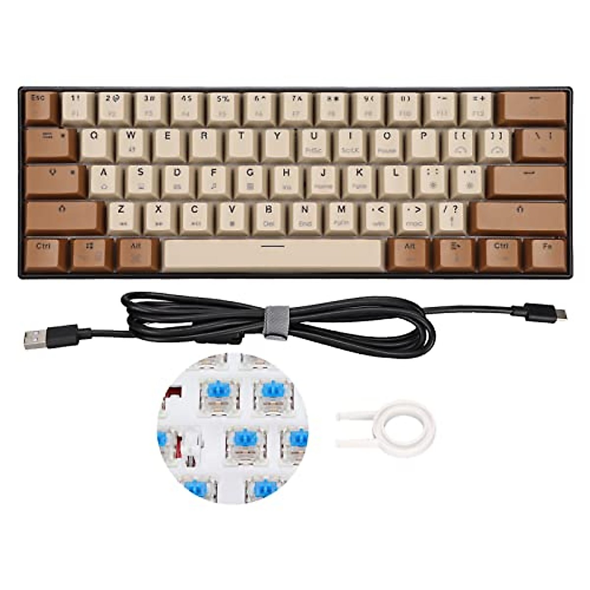 Zyyini 61keys Mechanical Keyboard,Line Separation Typ C Gaming Keyboard Mixing Light Ergonomics Key,Computer Keyboard for Win2000, ME,XP, Vista,Win 7,HarmonyOS, Win 8,Win 10,Android,OS X(Green axis)