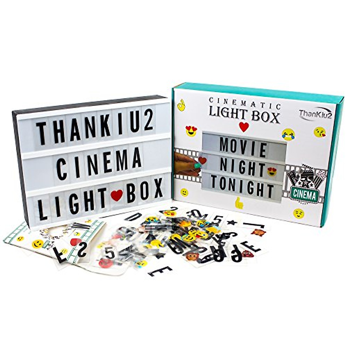 Cinema Light Box with Letters - Vintage Cinematic Light Up Message And Note Sign With 240 Letters, Numbers, Symbols & Emojis – Personalized A4 White LED Lightbox With Extra Long Durable USB Cable