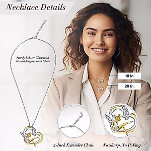 Fairy Heart Necklaces for Women, Fairy Heart Silver Pendant Necklaces for Women, Womens Ballerina Heart Necklace for Daughter Granddaughter Niece, Jewelry Gifts for Christmas Birthday Valentines Day