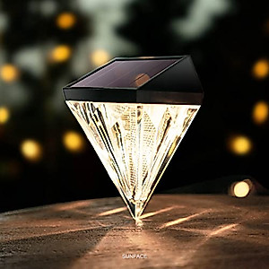 SUNFACE Solar Deck Lights Diamond Figurine Fence Post Lights Outdoor Lighting Garden Decorative - Permanent on All Night (6Pack)