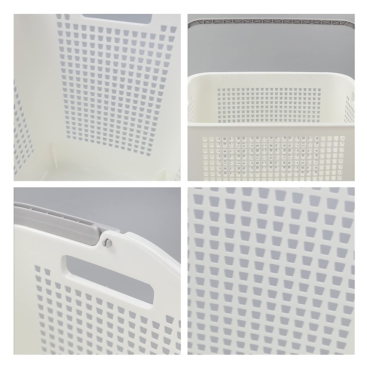 Ggbin 4 Packs Plastic Laundry Hamper with Handles, 35 L Laundry Baskets for Dirty Clothes, White