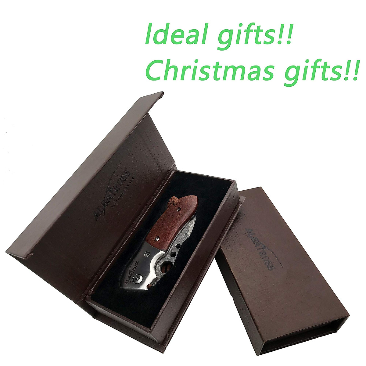 ALBATROSS HGDK007 EDC Sharp Damascus Folding Pocket Knife with Liner Lock-Cote D'Ivoire Sandalwood Handle,Gifts/Collections