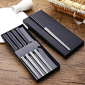 Nadalan Stainless Steel Alloy Chopsticks Non-slip Chopsticks 5 Pairs (Silver)