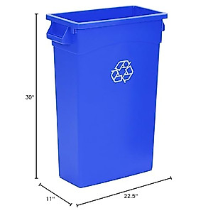 AmazonCommercial Rectangular Commercial Slim Trash Can, w/Recycle Logo, 23 gallon (Pack of 1), Blue