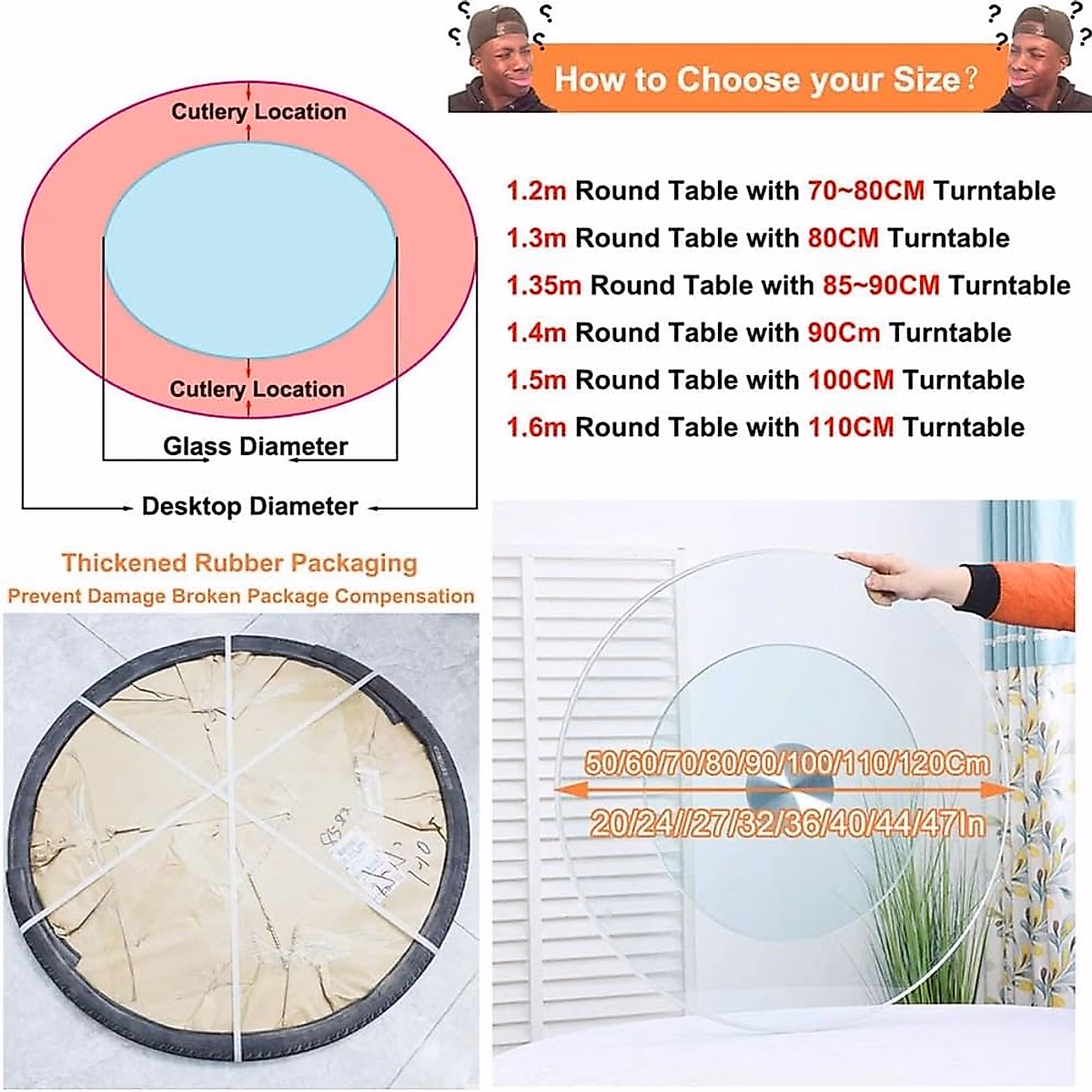 EMENAR 20/30/40inch Heavy Duty Tempered Glass Lazy Susan Turntable, Round Dining Table Serving Tray, Kitchen Serving Plate 360° Rotatable (Size : 90cm/36in)