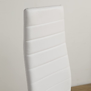 43" Glass Dining Table Chairs Sets for 4 Person,Modern Rectangular Dinner Table and PU Leather Chairs with 0.31" Tempered Glass Tabletop and Metal Legs,White&Transparent