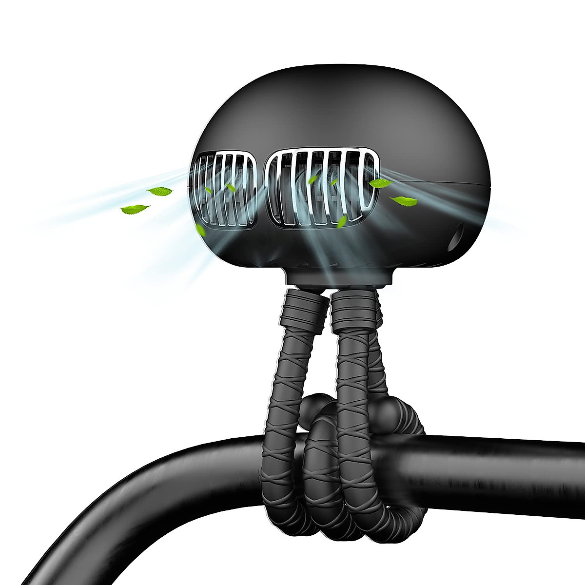 Portable Handheld Stroller Fan, 5000mAh Battery Operated Powered Fan, 3 Speeds Mini USB Rechargeable Fan, Clip on Fan with Flexible Tripod, Personal Baby Fan for Stroller and Car Seat (Black)