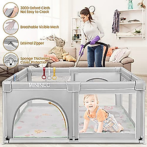 Baby Playpen with Mat,70"x59" Baby Playpen for Babies and Toddlers,Kids Playard Activity Center with Anti-Slip Design,Zipper Gates with Visible Mesh,Hand Rings