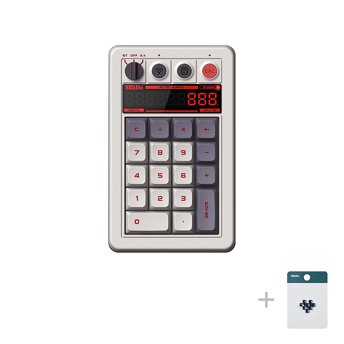 8Bitdo 18 Keys Retro Mechanical Numpad, Supports PC Numpad & Standard Calculator Mode, Hot-swappable, PC Calculator Shortcut Button, Bluetooth/2.4G/Wired Numpad for Windows and Android - N Edition