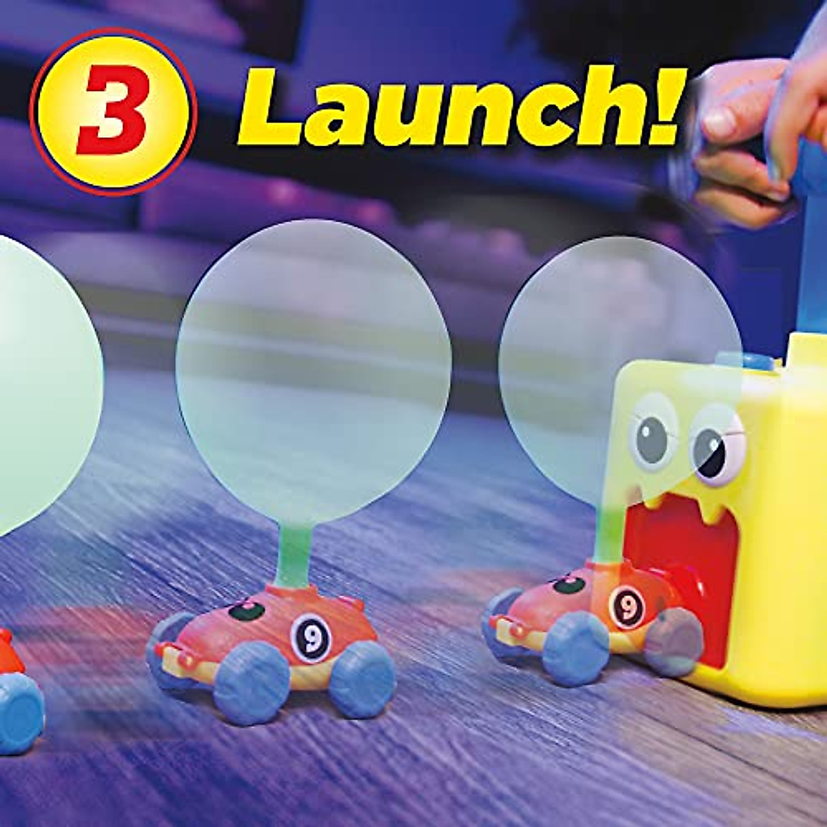Ontel Balloon Zoom - Balloon-Powered Race Car and Rocket Launcher Toy Set, Ages 3+, Red Racer Car with Astronaut Flyer