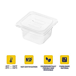 BIEAMA 6 Pack Food Pans with Lids, 1/6 Size 4'' Deep, Polycarbonate, Clear