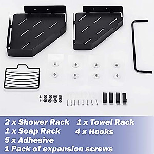 Wanlidor Corner Shower Caddy with Soap and Tower Holder 4 Movable Hooks,Stainless Steel 4-Pack Black Adhesive Shower Oraganizer Shower Shelves for Bathroom Kitchen Storage(No Driling or Drilling)