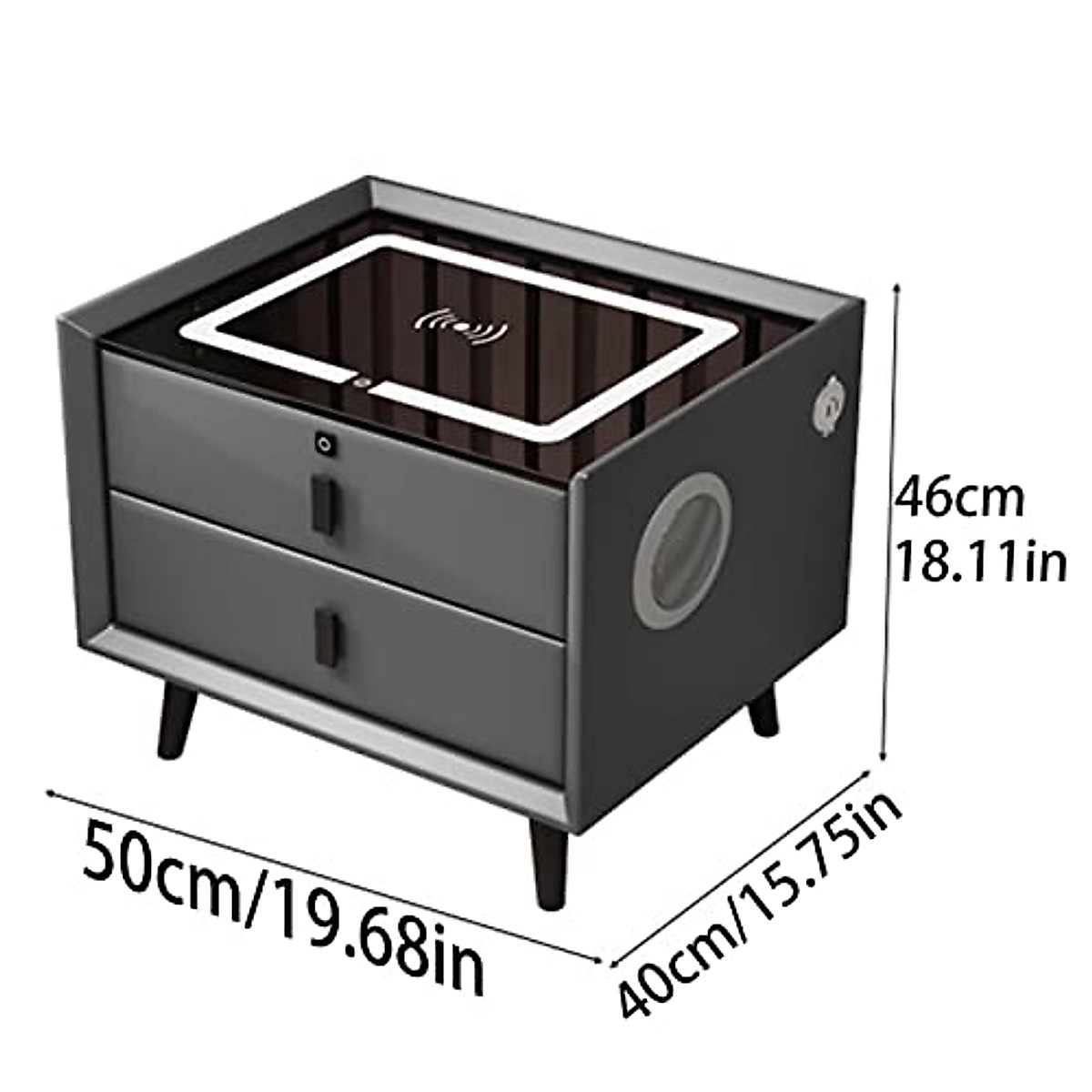 REVIAM Bedside Table with Wireless Charging Station Living Room End Table Bedroom Side Table with Sensor LED Lights (Color : A 2-Drawers, Size : C+Audio+Fingerprint)