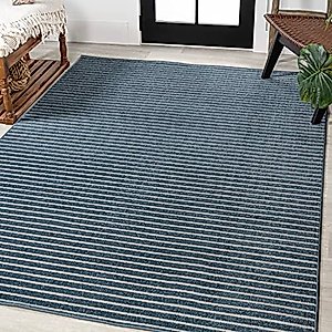 Eyely NCS102A-8 Scandinavian Aarhus Minimalist Scandi Striped Indoor Area Rug, Classic, Farmhouse, Cottage, Casual, Bedroom, Kitchen, Living Room, Non Shedding, Navy/Ivory, 8' x 10'