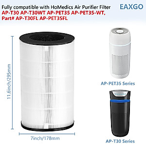 EAXGO AP-PET35 AP-T30 Replacement Filter Compatible with HoMedics Air Purifier Models AP-PET35-WT AP-T30WT,Part# AP-PET35FL AP-T30FL,360° Filtration 5 Layers 3 in 1 Ture HEPA Filter,1-Pack