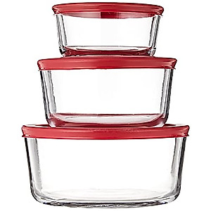 Anchor Hocking Classic Glass Food Storage Containers with Lids, Red, 6-Piece Set, Model Number: