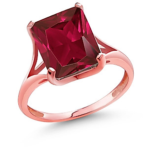 Gem Stone King 14K Rose Gold 10X8mm Emerald Cut Gemstone Birthstone Engagement Ring | Wedding Engagement Anniversary Promise Ring | Rose Gold Ring For Women