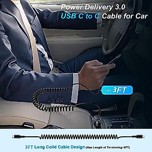 Samsung Fast Charging Cord Type C to Type C Android Phone Charger Retractable Car Coiled Auto Cable USB C for Samsung Galaxy A14 5G A54 S23 Ultra S22 S21 S20 Note 20 A53 A23 A13 Z Flip 4 3 Z Fold 4 3