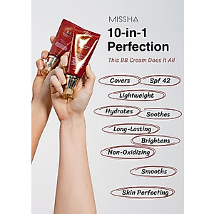 MISSHA M Perfect BB Cream No.21 Light Beige for Bright Skin SPF 42 PA +++ 1.69 Fl Oz - Tinted Moisturizer for face with SPF