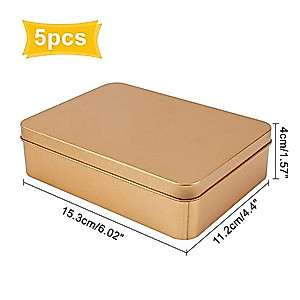 OLYCRAFT 5pcs Rectangular Tin Box Matte Gold Metal Tin Box with Lids Tinplate Boxes Mini Portable Box Containers for Beads Jewelry Storage Valentine's Day Easter Decoration 6.0x4.4x1.6 Inch