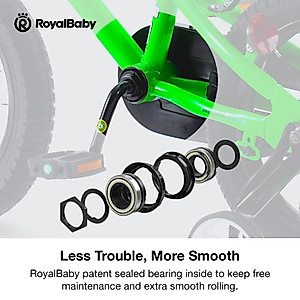 RoyalBaby Freestyle Kids Bike Boys Girls 16 Inch BMX Childrens Bicycle with Training Wheels & Kickstand for Ages 4-7 years, Green