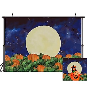Halloween Pumpkin Field Photography Background Starry Sky Night Moon Halloween Backdrops Baby Shower Birthday Party Photo Studio Props Banner 5x3ft