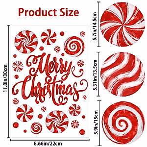 DULEFUN 8 Sheets Christmas Window Clings, Candy Window Decals Oil Painting Christmas Red Candy Stickers for Xmas Home Office School Decor Winter Glass Window Decoration