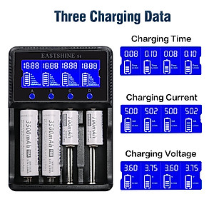 Universal Smart Battery Charger 4 Slots for Rechargeable Batteries 1.2V Ni-MH Ni-Cd AA AAA C 3.2V LiFePO4 3.7V Li-ion IMR 18650 26650 25500 16340 14500 18500 10440 18350 RCR123A LCD Display UL Listed